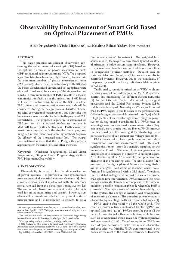 (PDF) Optimal PMU Placement for Enhanced Smart Grid Observability