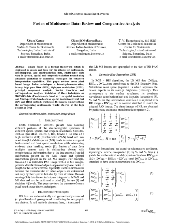 (PDF) Fusion of Multisensor Data: Review and Comparative Analysis | Uttam Kumar - Academia.edu