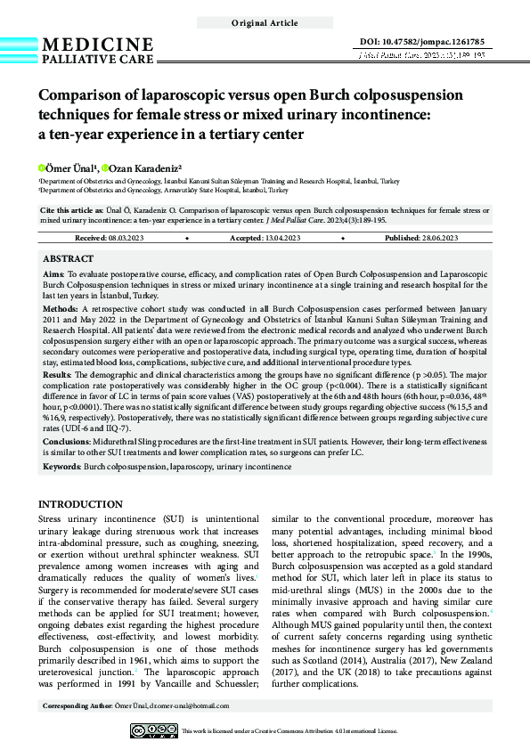 (PDF) Comparison of laparoscopic versus open Burch colposuspension ...