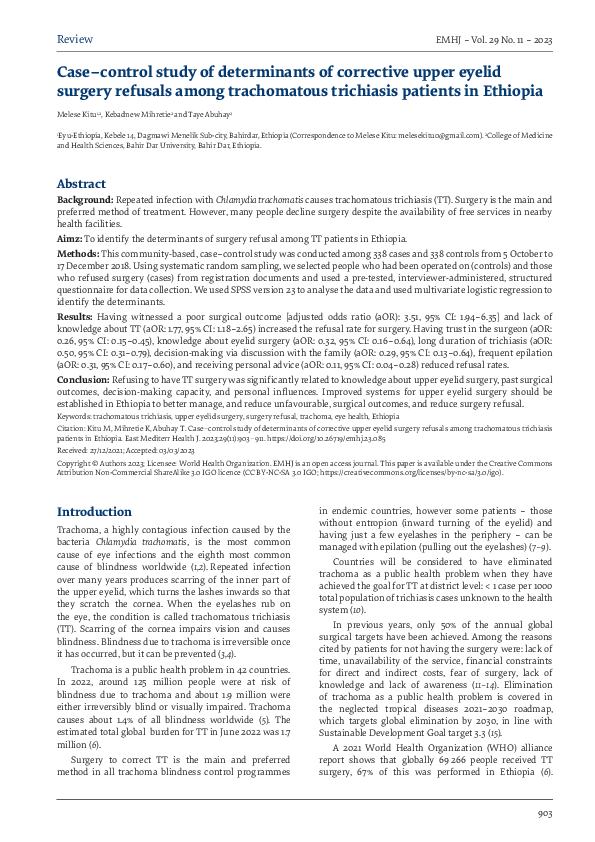 (PDF) Case–control study of determinants of corrective upper eyelid surgery refusals among ...
