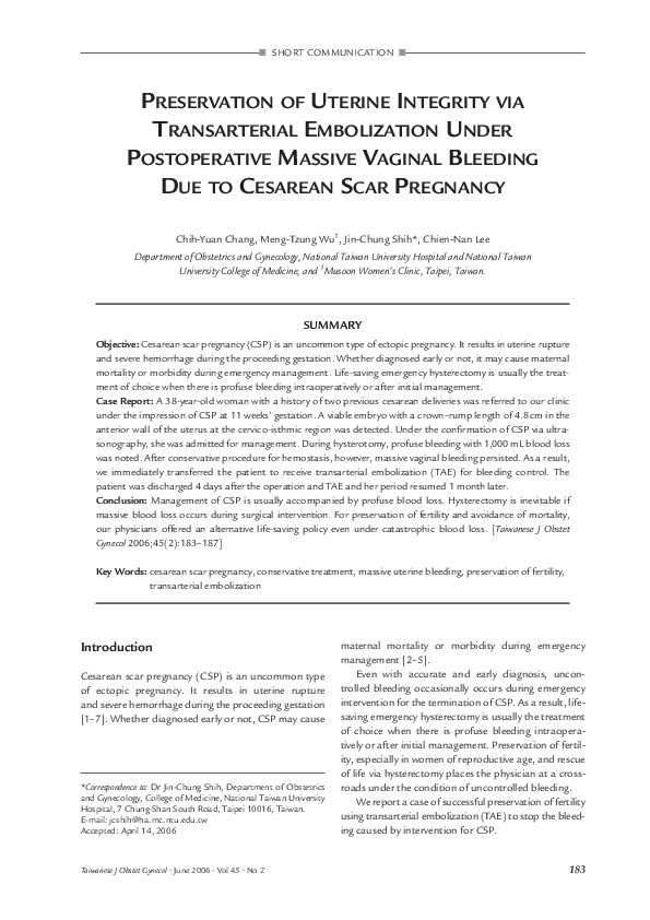 (PDF) Preservation of uterine integrity via transarterial embolization ...
