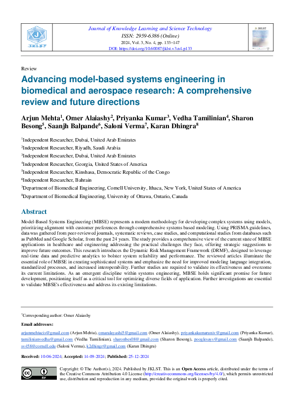 (PDF) Advancing model-based systems engineering in biomedical and aerospace research: A ...