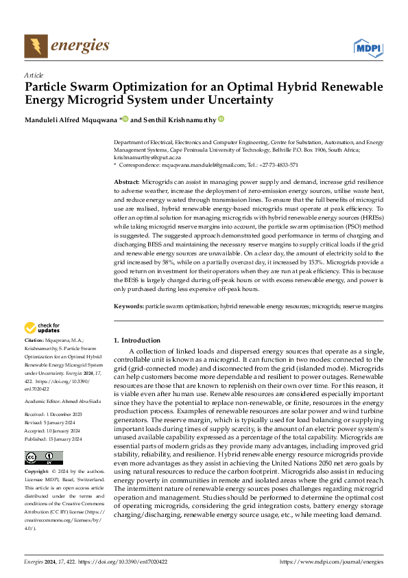 (PDF) Particle Swarm Optimization for an Optimal Hybrid Renewable Energy Microgrid System under ...