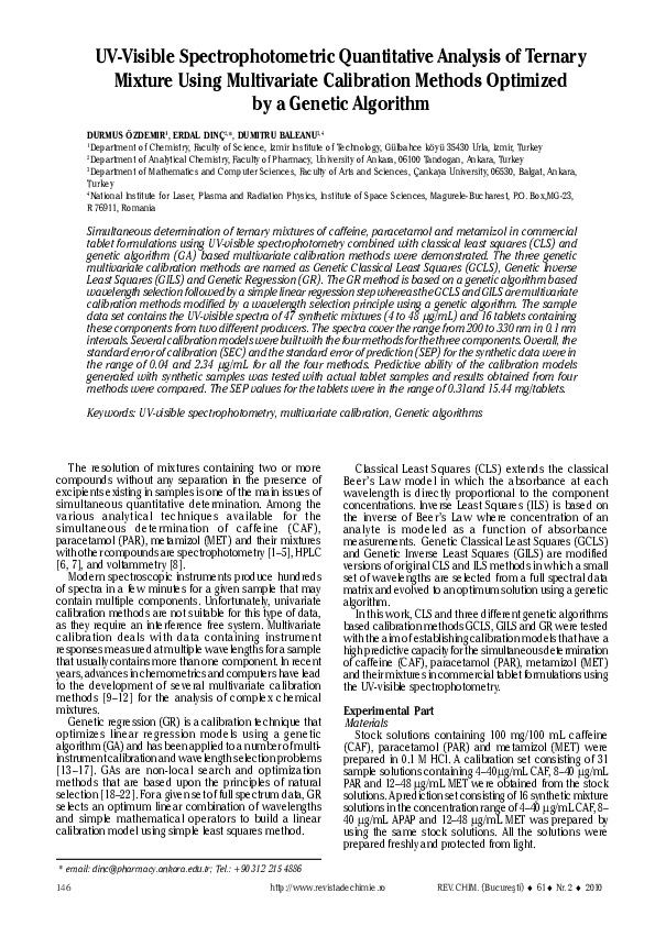 (PDF) UV-Visible Spectrophotometric Quantitative Analysis of Ternary Mixture Using Multivariate ...