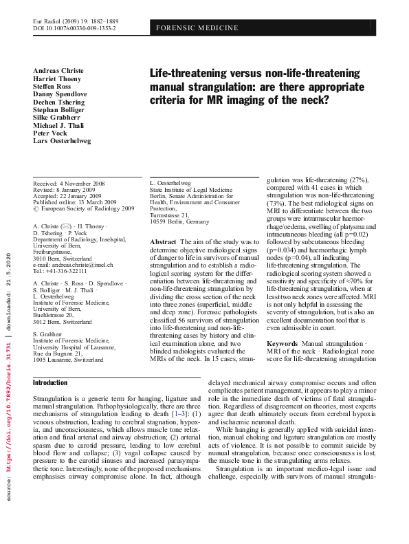 (PDF) Life-threatening versus non-life-threatening manual strangulation ...