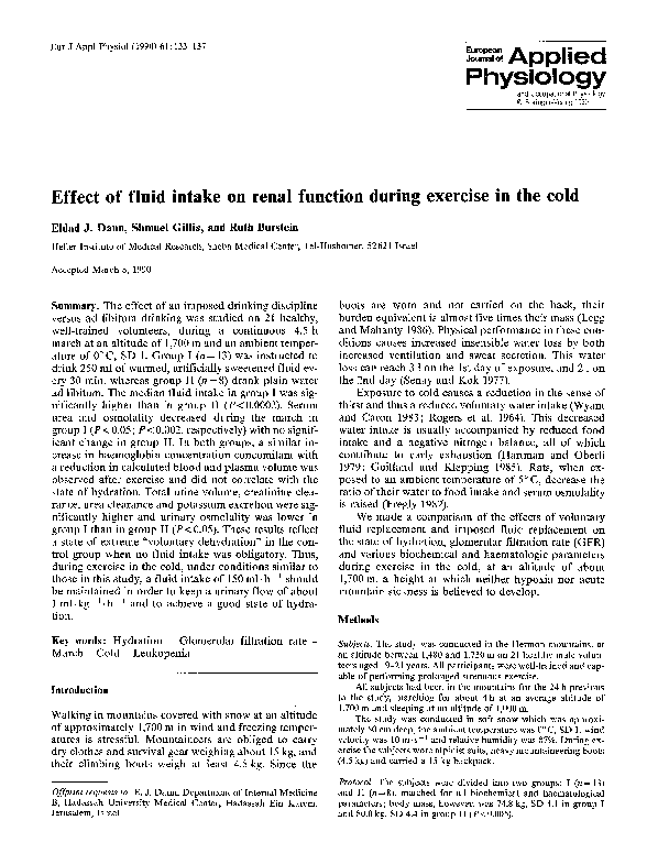 (PDF) Effect of fluid intake on renal function during exercise in the cold