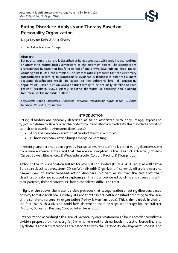 (PDF) Eating Disorders: Analysis and Therapy Based on Personality ...