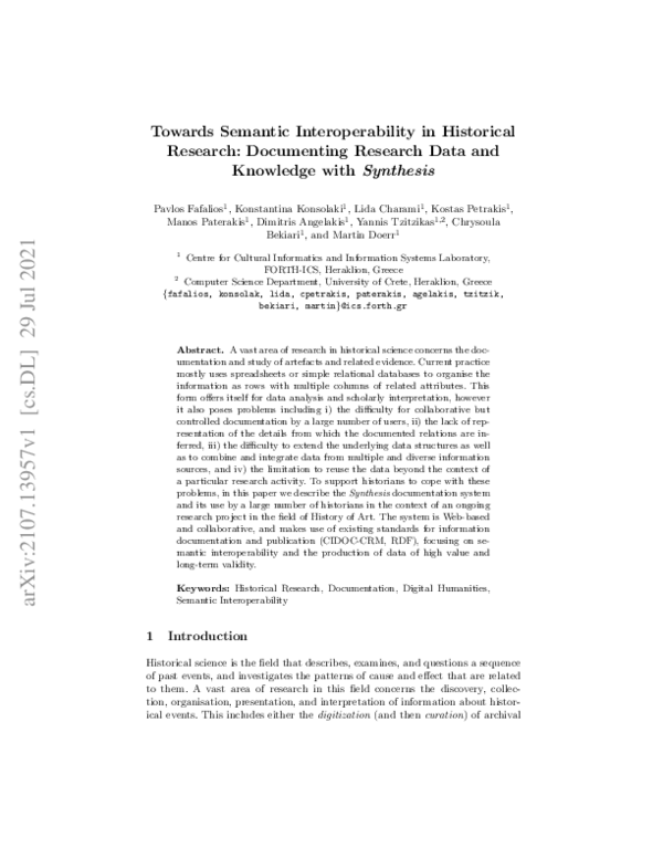 (PDF) Towards Semantic Interoperability inHistorical Research: Documenting Research Data and ...