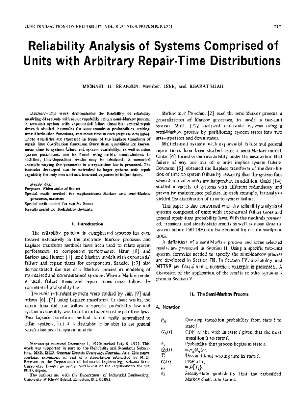 (PDF) Reliability Analysis of Systems Comprised of Units with Arbitrary Repair-Time Distributions