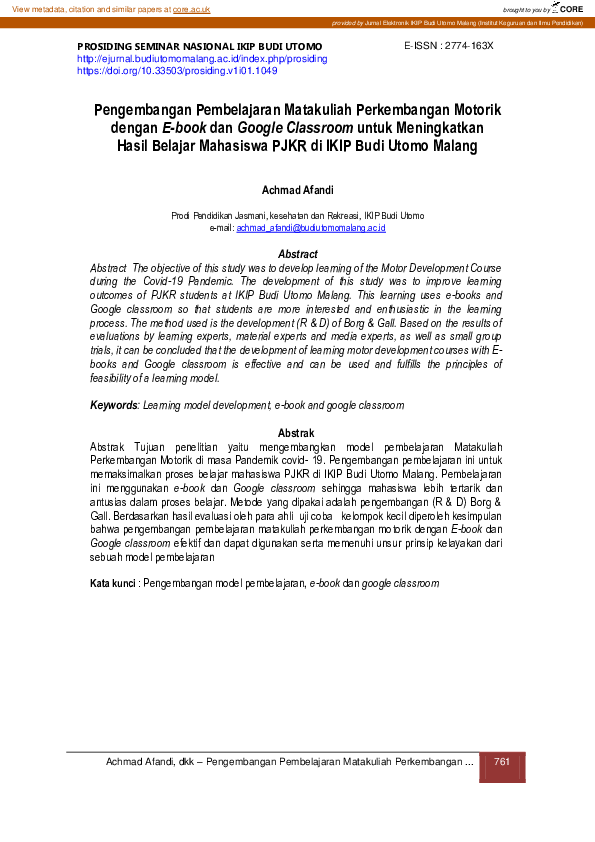 (PDF) Pengembangan Pembelajaran Mata Kuliah Perkembangan Motorik dengan E-book dan Google ...