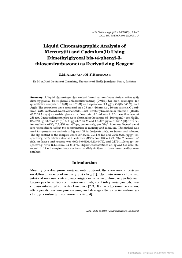 (PDF) Liquid chromatographic analysis of mercury(ii) and cadmium(ii ...
