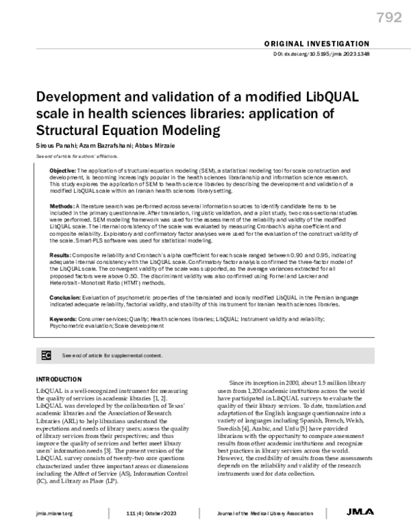 (PDF) Development and validation of a modified LibQUAL scale in health ...
