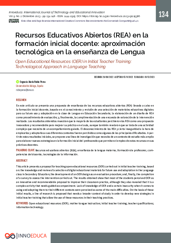 (PDF) Recursos Educativos Abiertos (REA) en la formación inicial docente: aproximación ...