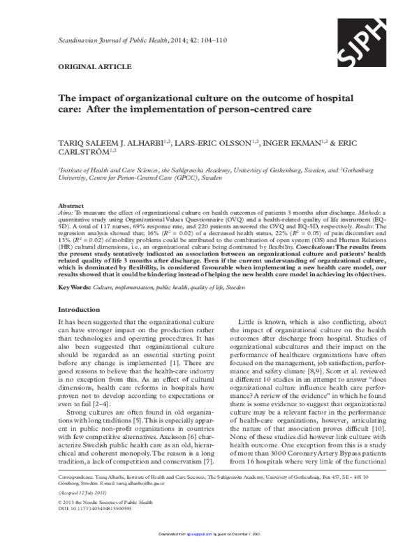 (PDF) The impact of organizational culture on the outcome of hospital ...