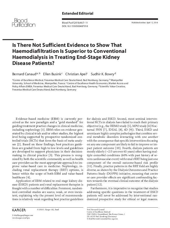(PDF) Is There Not Sufficient Evidence to Show That Haemodiafiltration ...