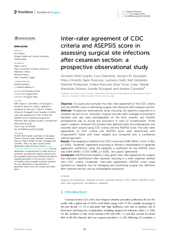 (PDF) Inter-rater agreement of CDC criteria and ASEPSIS score in assessing surgical site ...