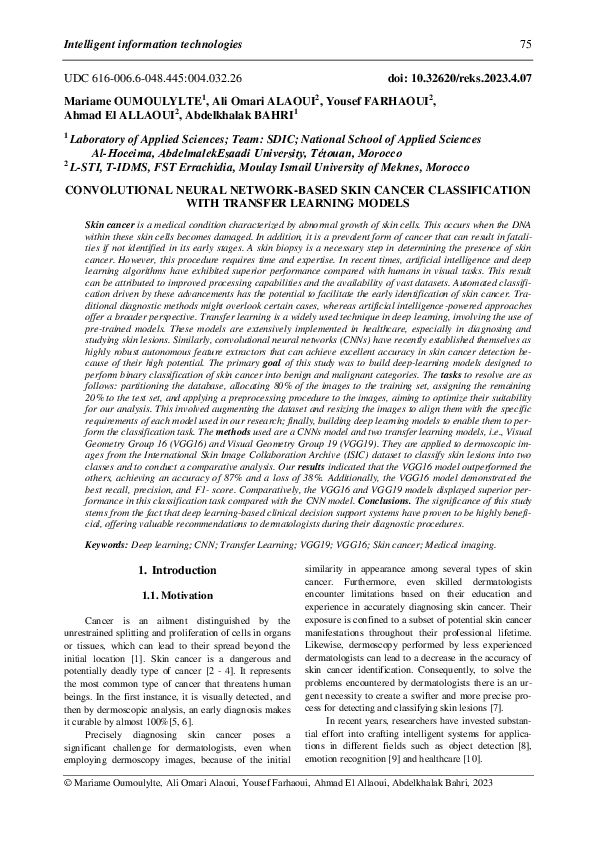 (PDF) Convolutional neural network-based skin cancer classification ...