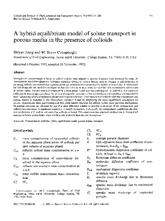 (PDF) A hybrid equilibrium model of solute transport in porous media in ...