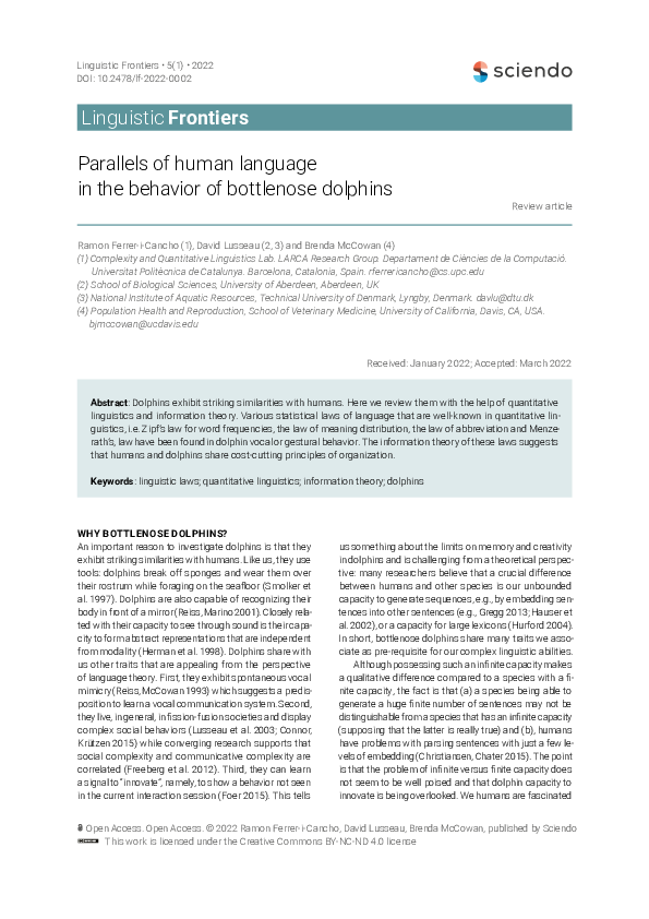 (PDF) Parallels of human language in the behavior of bottlenose dolphins