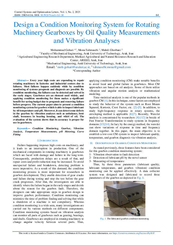 Pdf Design A Condition Monitoring System For Rotating Machinery Gearboxes By Oil Quality