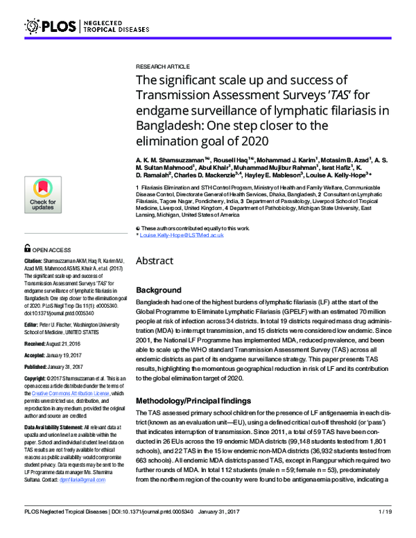 (PDF) The significant scale up and success of Transmission Assessment Surveys 'TAS' for endgame ...