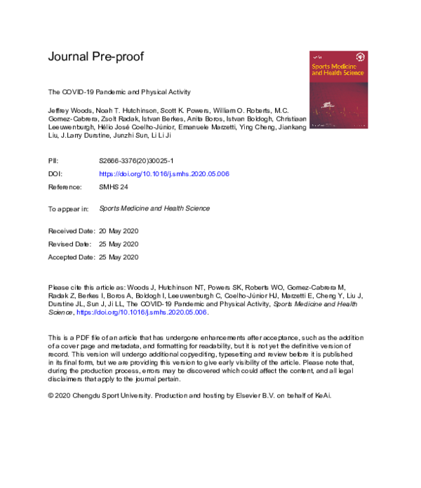 (PDF) The COVID-19 pandemic and physical activity | Zsolt Radak ...