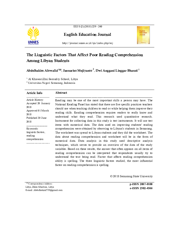 (PDF) The Linguistic Factors That Affect Poor Reading Comprehension ...