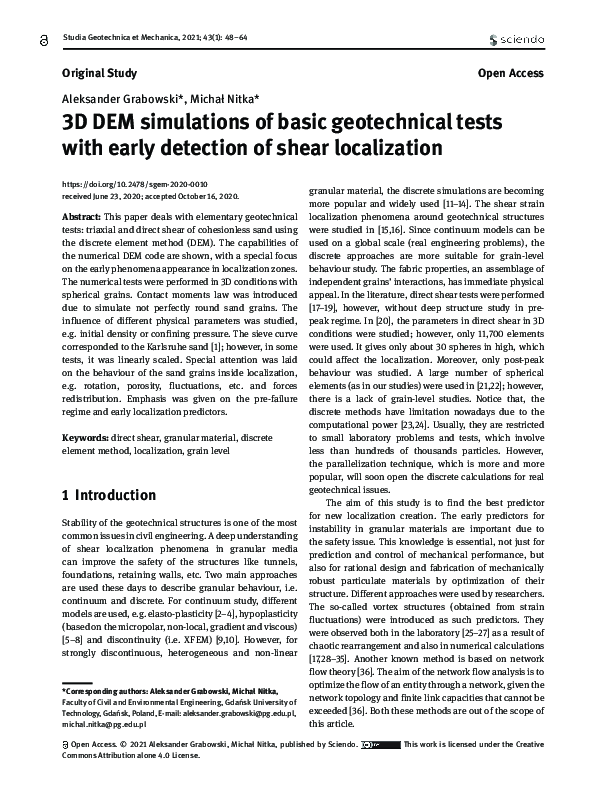 (PDF) 3D DEM simulations of basic geotechnical tests with early ...
