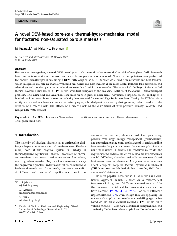 (PDF) A novel DEM-based pore-scale thermal-hydro-mechanical model for fractured non-saturated ...