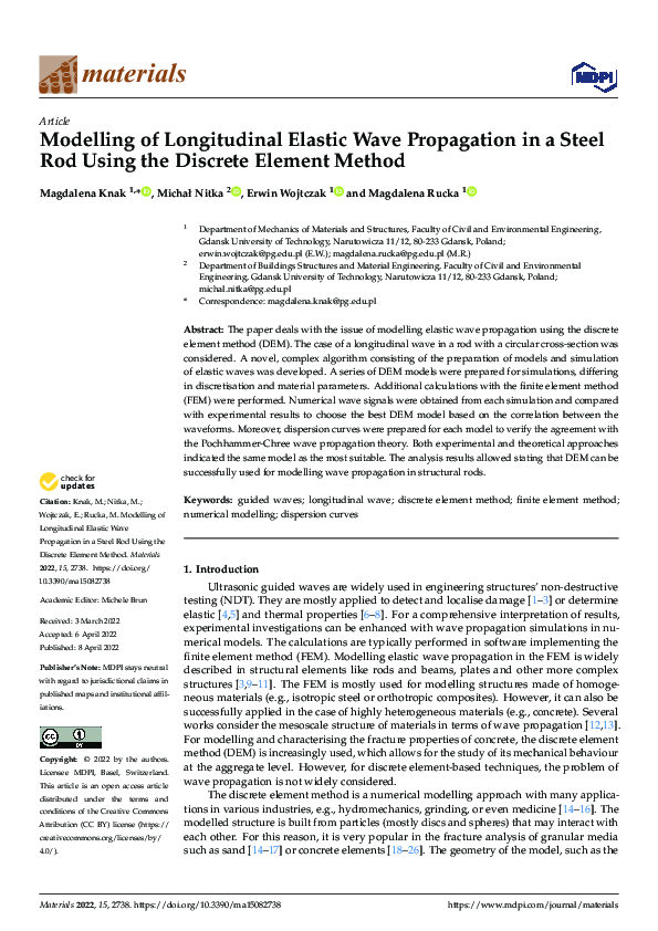 Pdf Modelling Of Longitudinal Elastic Wave Propagation In A Steel Rod