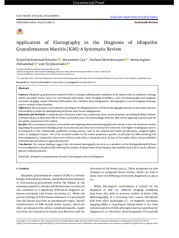 (PDF) Application of Elastography in the Diagnosis of Idiopathic Granulomatous Mastitis (IGM): A ...