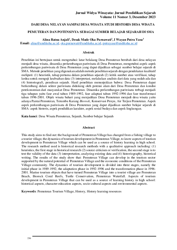 (PDF) Dari Desa Nelayan Sampai Desa Wisata Studi Historis Desa Wisata Pemuteran Dan Potensinya ...
