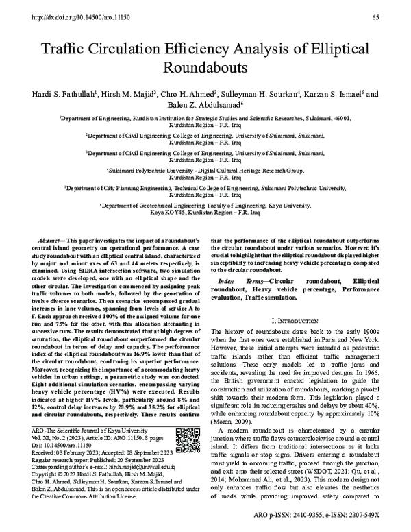 (PDF) Traffic Circulation Efficiency of Elliptical Roundabouts