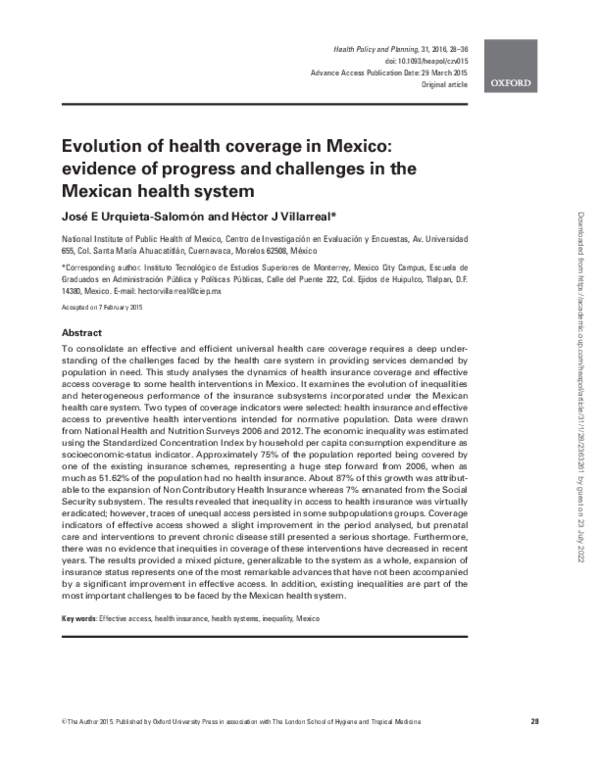 (PDF) Evolution of health coverage in Mexico: evidence of progress and ...