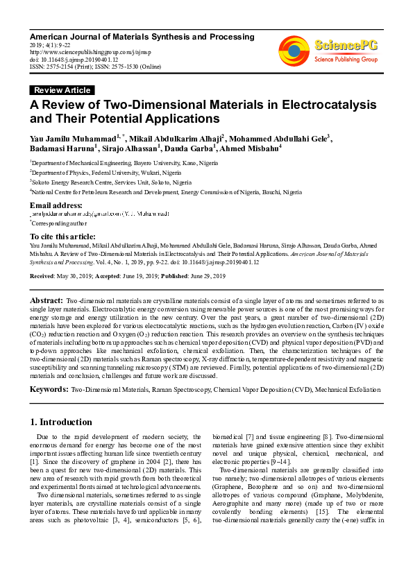 (PDF) A Review of Two-Dimensional Materials in Electrocatalysis and ...