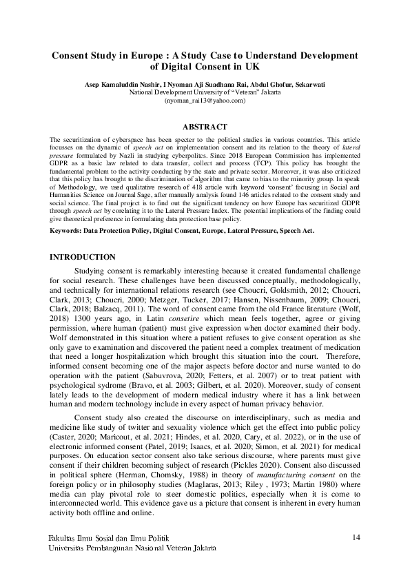 (PDF) Consent Study In Europe : A Study Case to Understand Development of Digital Consent In UK