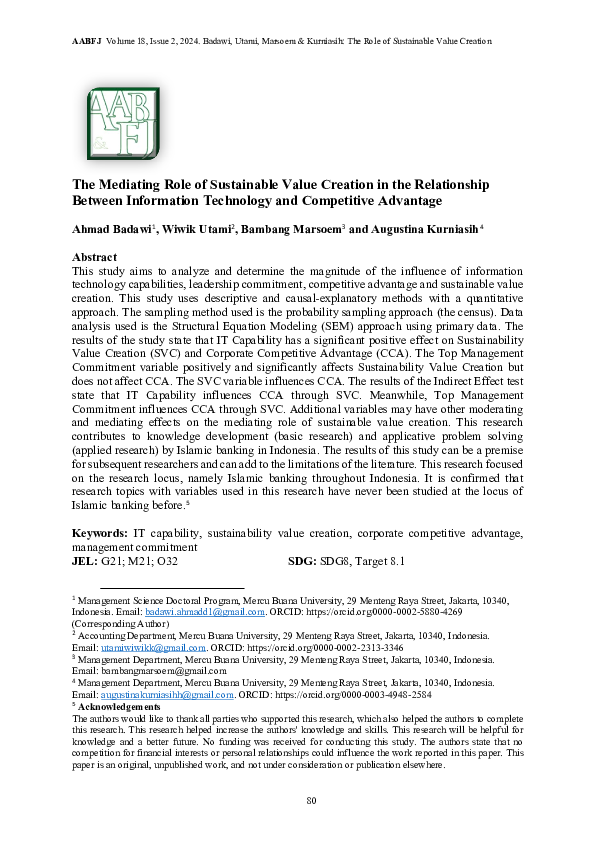 (PDF) The Mediating Role of Sustainable Value Creation in the Relationship Between Information ...