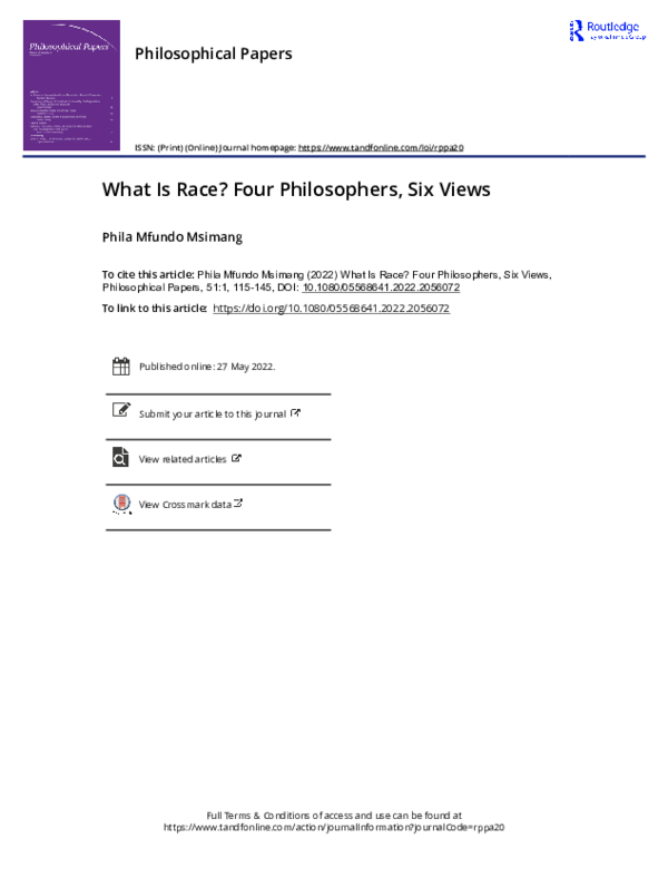 (PDF) What Is Race: Four Philosophers Six Views