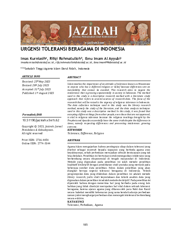 (PDF) Urgensi Toleransi Beragama DI Indonesia