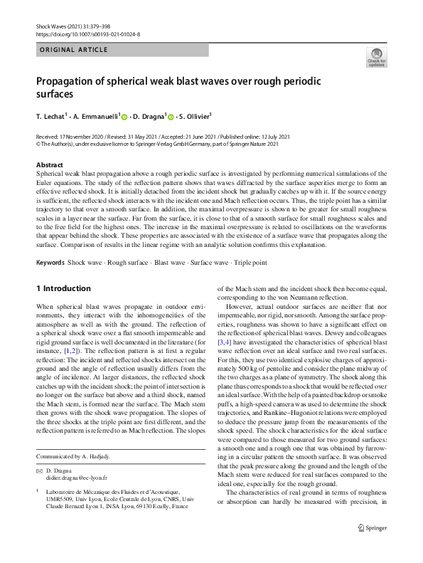 (PDF) Propagation of spherical weak blast waves over rough periodic ...