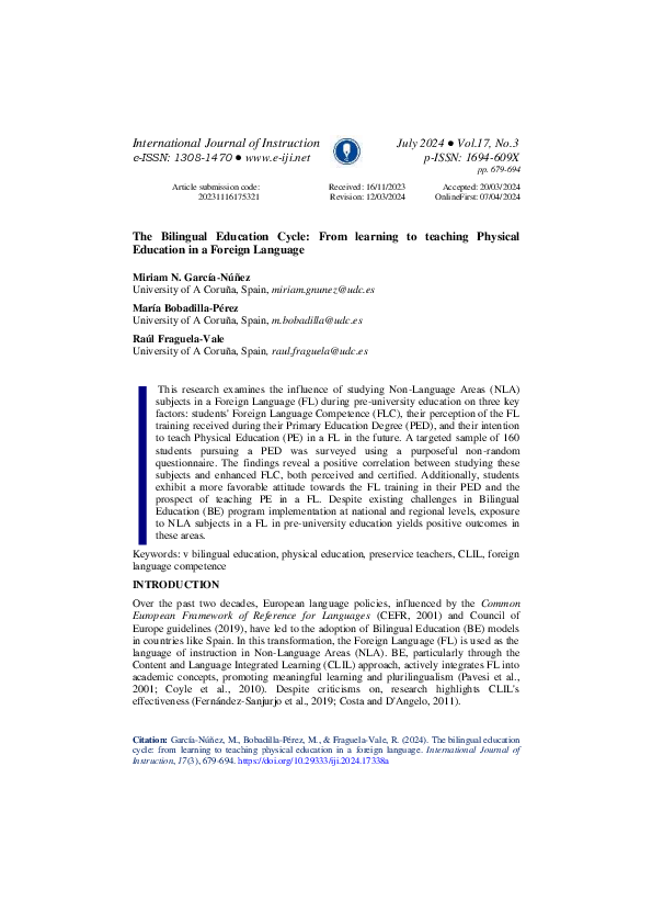 (PDF) The Bilingual Education Cycle: From learning to teaching Physical ...