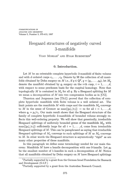 (PDF) Heegaard structures of negatively curved 3-manifolds