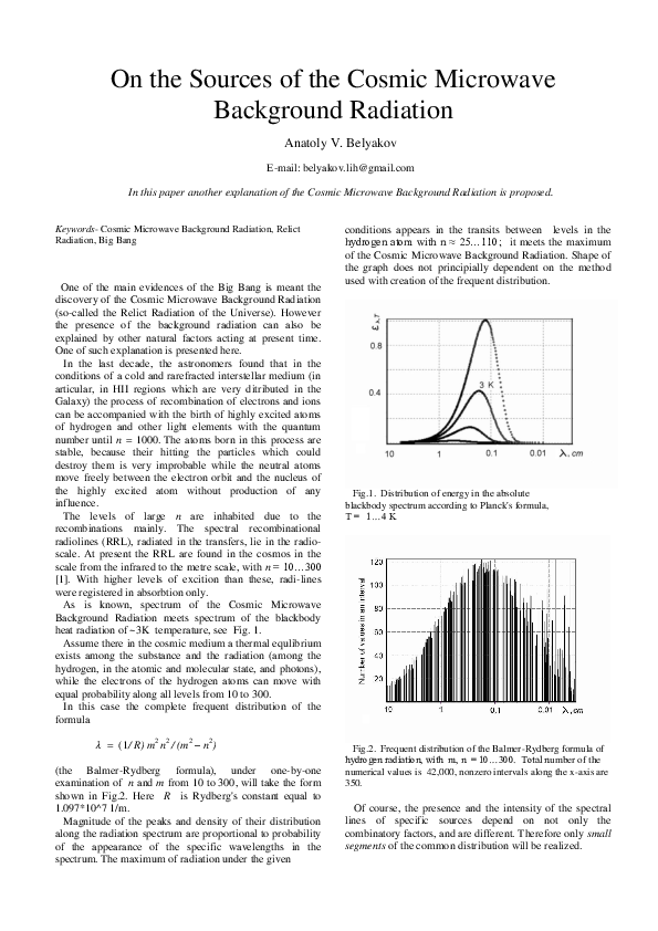 (PDF) On the Sources of the Cosmic Microwave Background Radiation