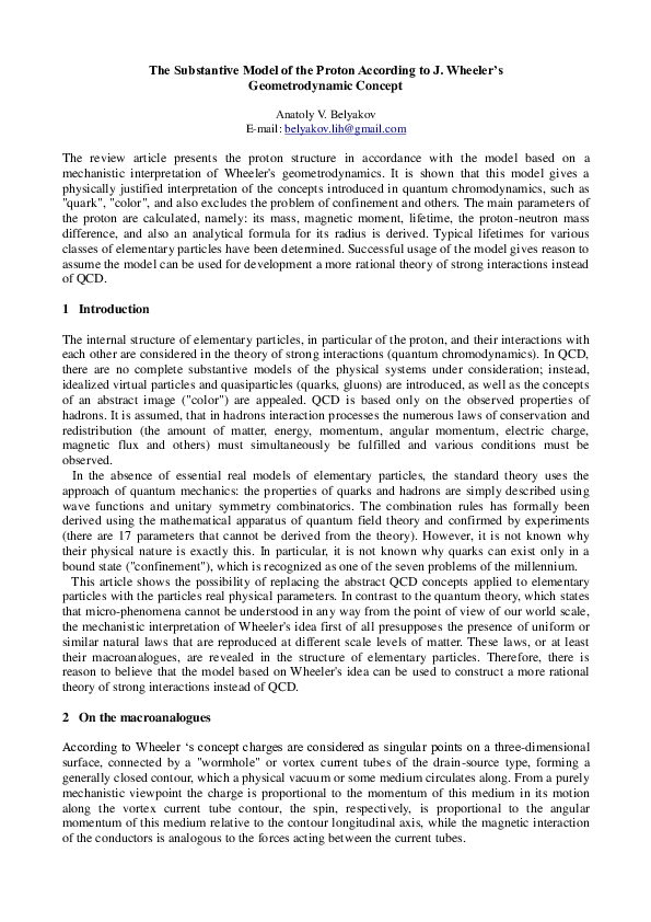 (PDF) The Substantive Model of the Proton According to J. Wheeler’s ...