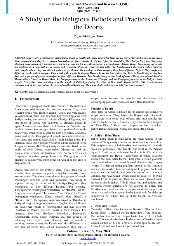 (PDF) A Study on the Religious Beliefs and Practices of the Deoris