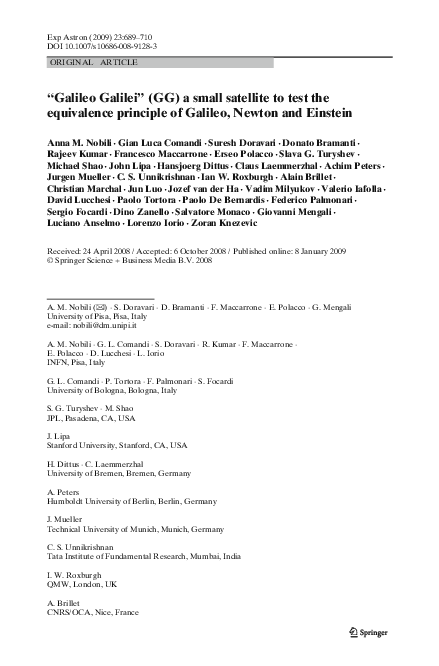 (PDF) “Galileo Galilei” (GG) a small satellite to test the equivalence ...