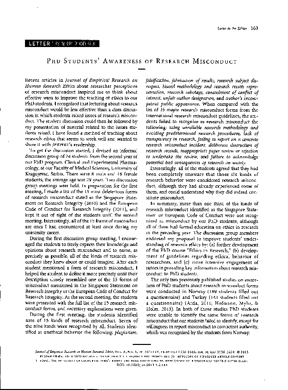 (PDF) PhD Students’ Awareness of Research Misconduct