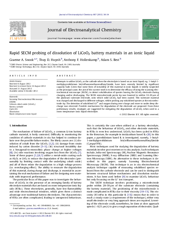 (PDF) Rapid SECM probing of dissolution of LiCoO2 battery materials in ...