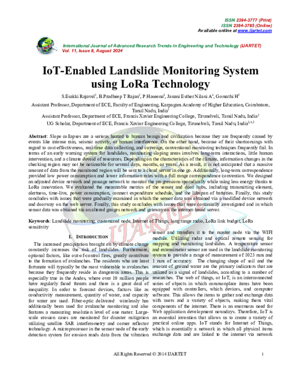 (PDF) IoT-Enabled Landslide Monitoring System using LoRa Technology