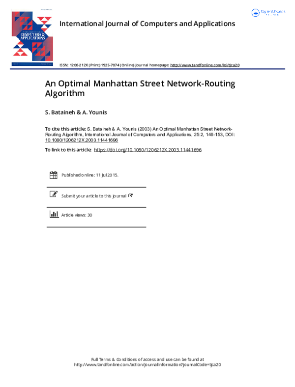 (PDF) An Optimal Manhattan Street Network-Routing Algorithm | Sameer ...